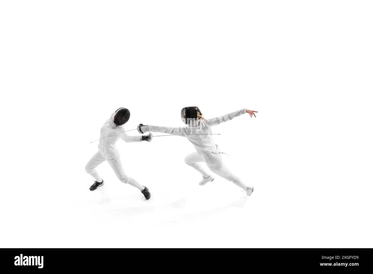 Fencing partners spar in controlled practice, each working to enhance ...