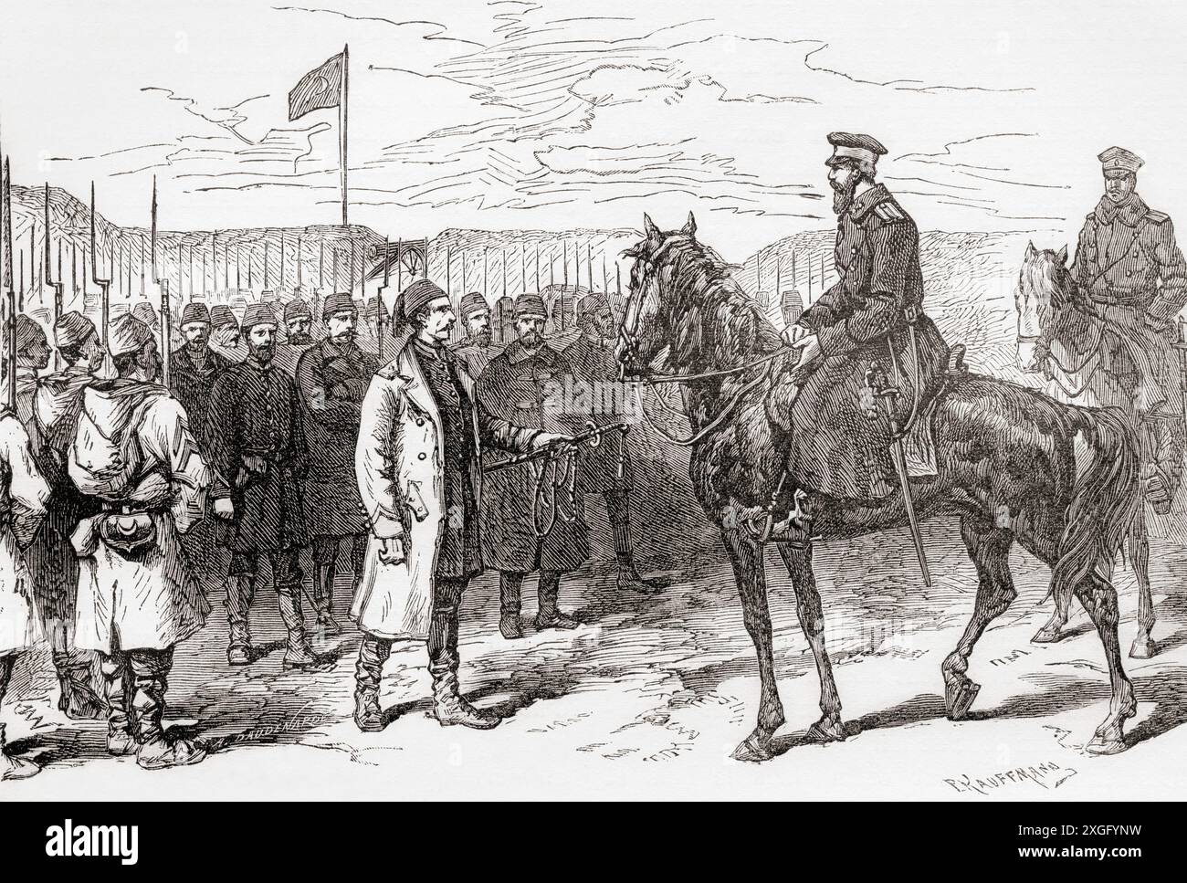 Veysel Pasha surrenders his sword to Mikhail Dmitriyevich Skobelev ...