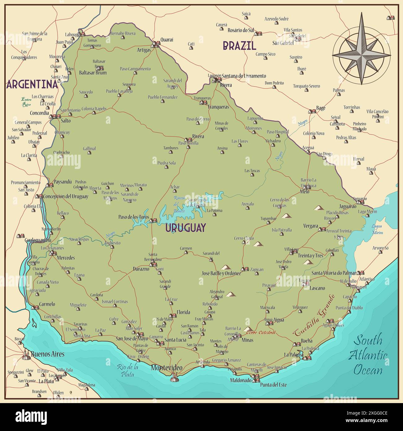 Map Of Uruguay Vintage Fantasy Style Stock Vector Image And Art Alamy
