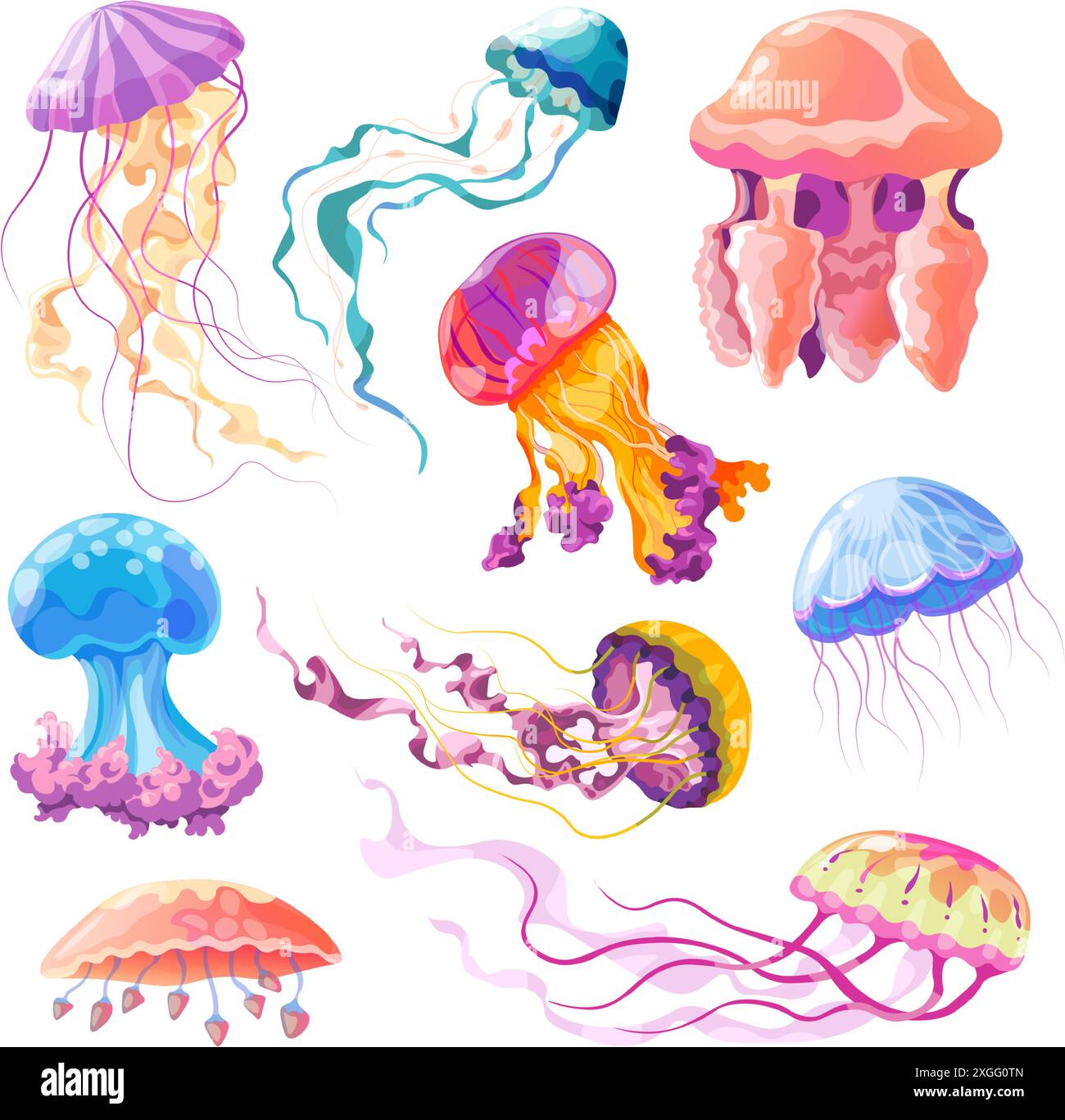 Colorful Jellyfish Underwater Scene set Stock Vector Image & Art - Alamy