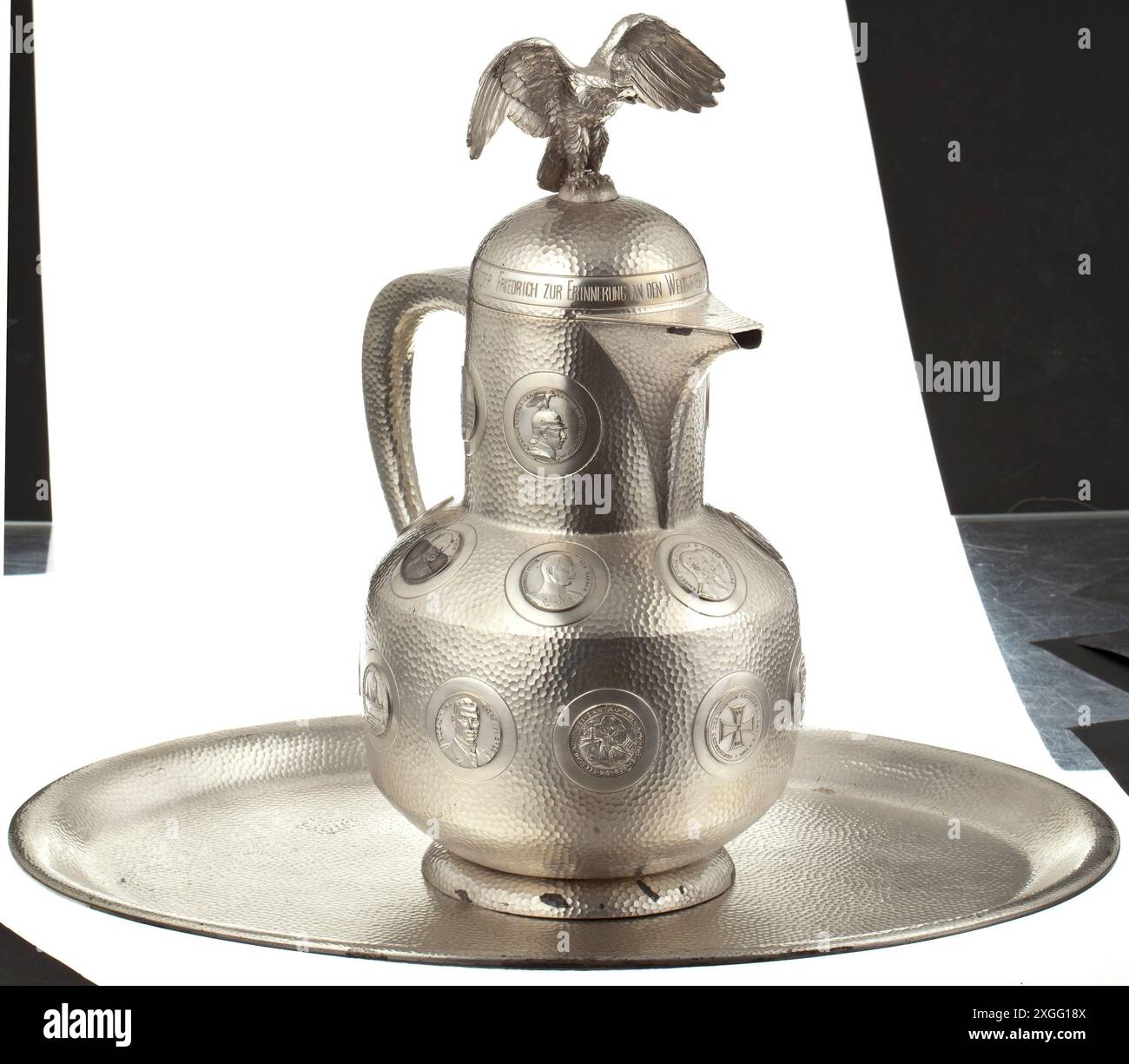 A silver coffee jug and silver tray Solid silver, each base struck with ...