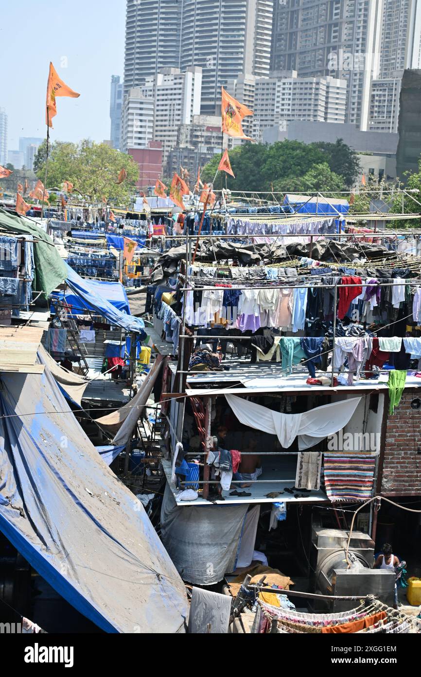 Mumbai, India - April 15, 2024: Dhobi Ghat, is an open air laundry ...