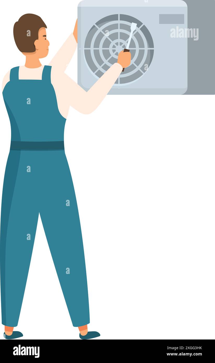 Technician repairing air conditioner using screwdriver hi-res stock ...