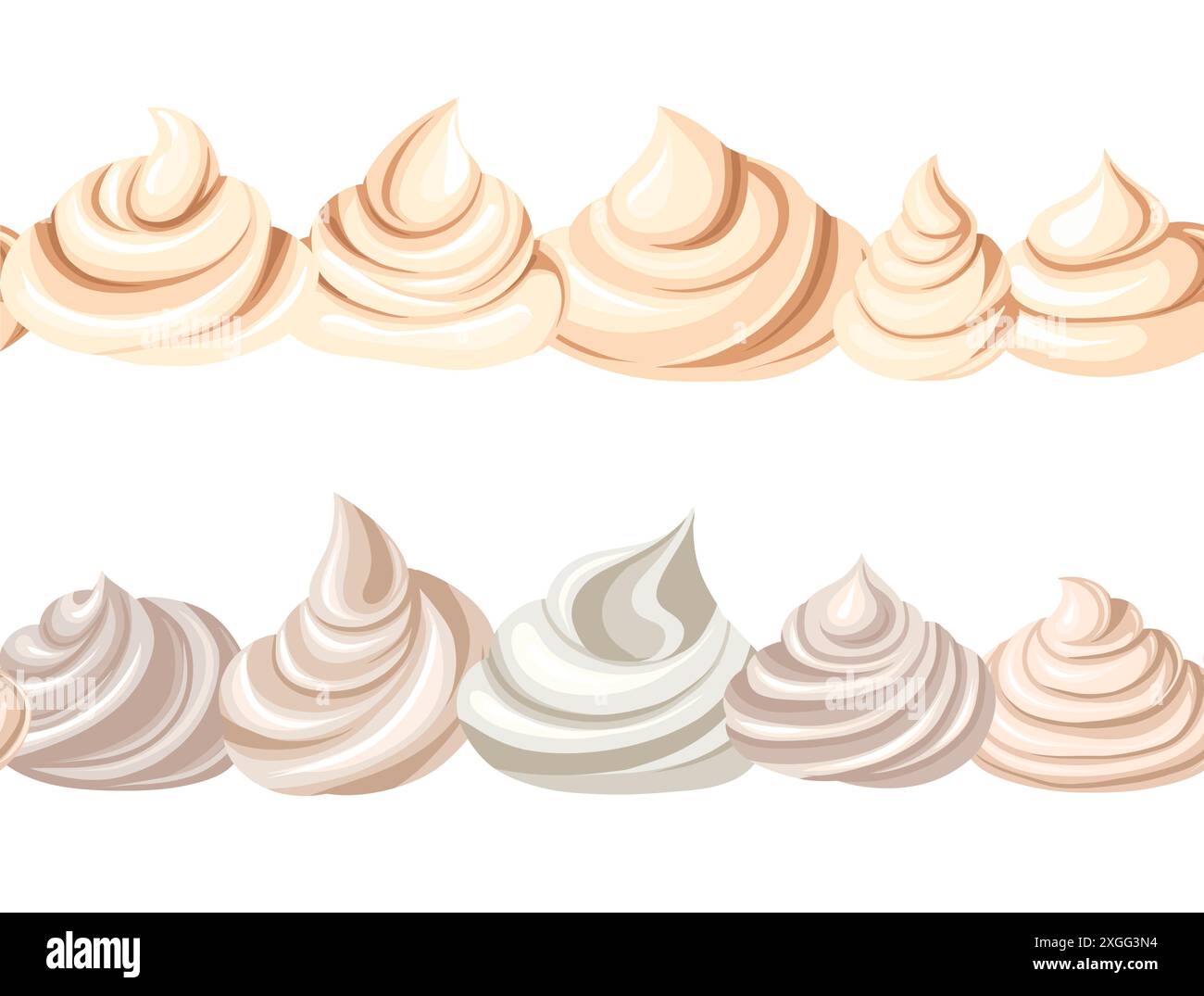 Vector set of seamless horizontal borders with cartoon meringues and ...