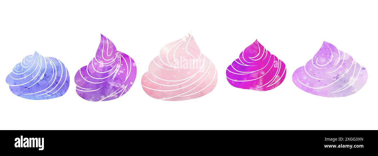 Vector set of watercolor silhouette cartoon meringues and creams ...