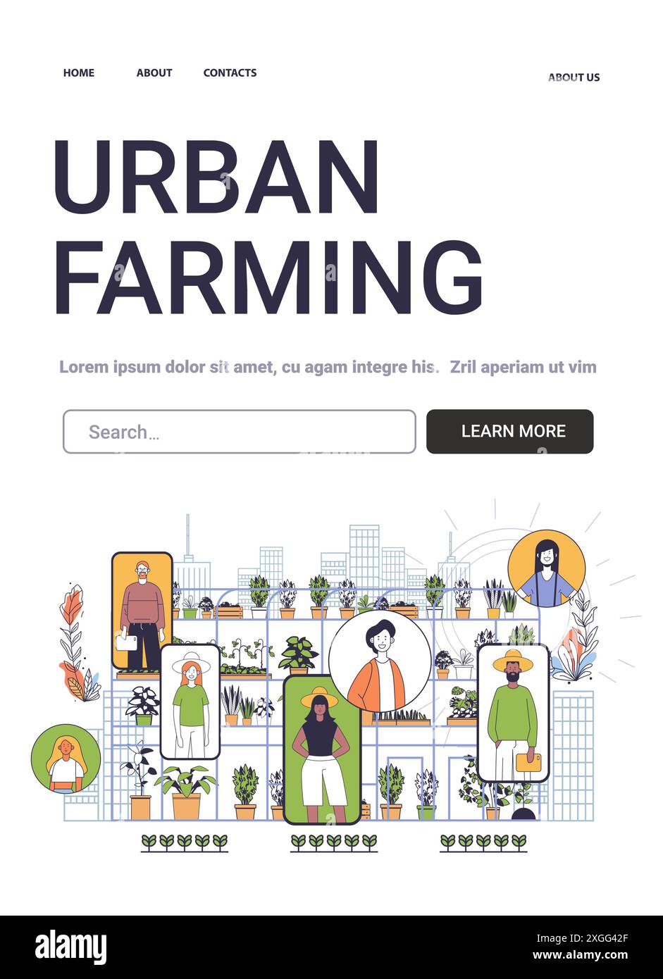 Urban farming concept people cultivating plants rooftop garden ...