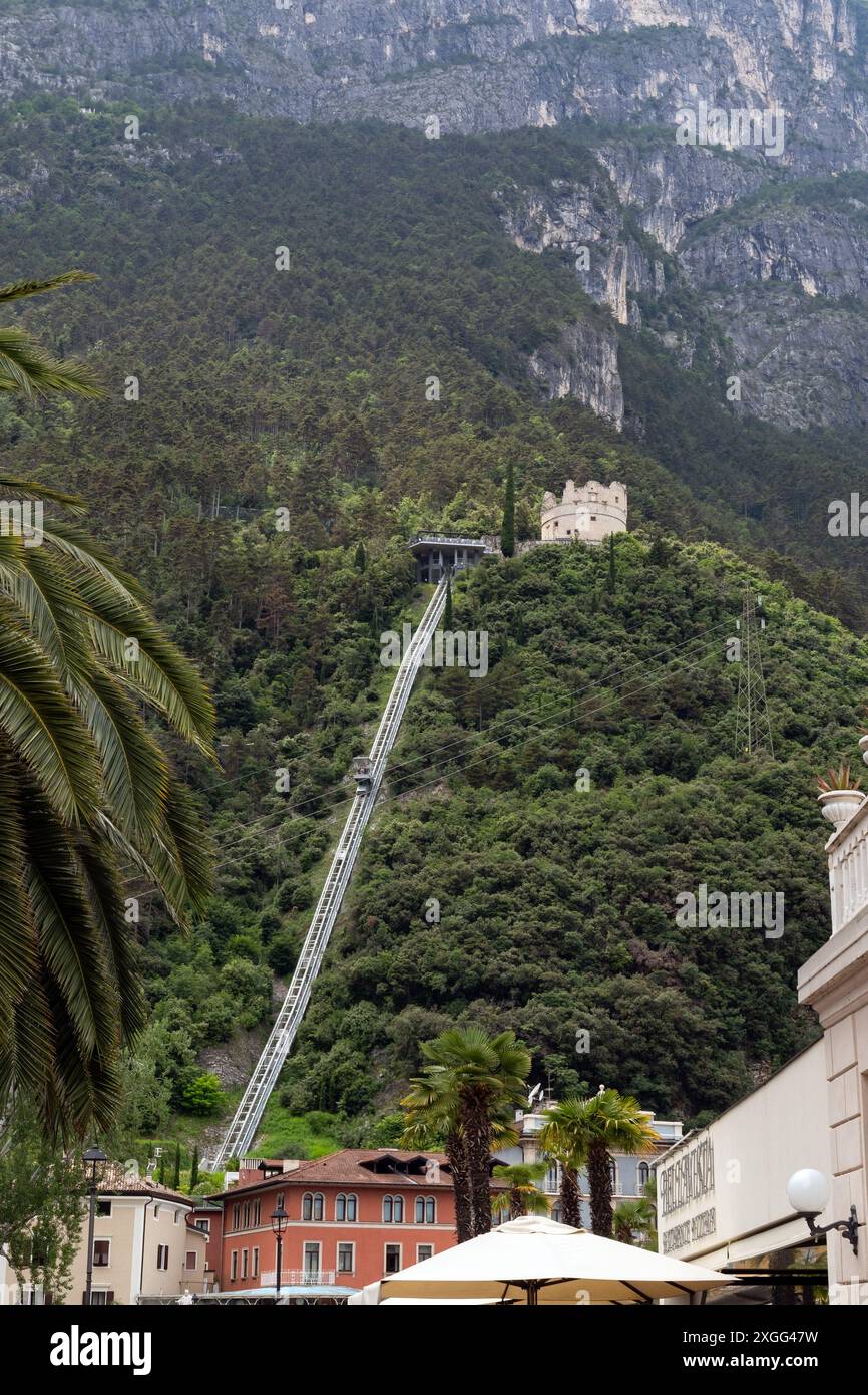 RIVA DEL GARDA, ITALY - JUNE 14, 2024: The panoramic lift that rises to ...