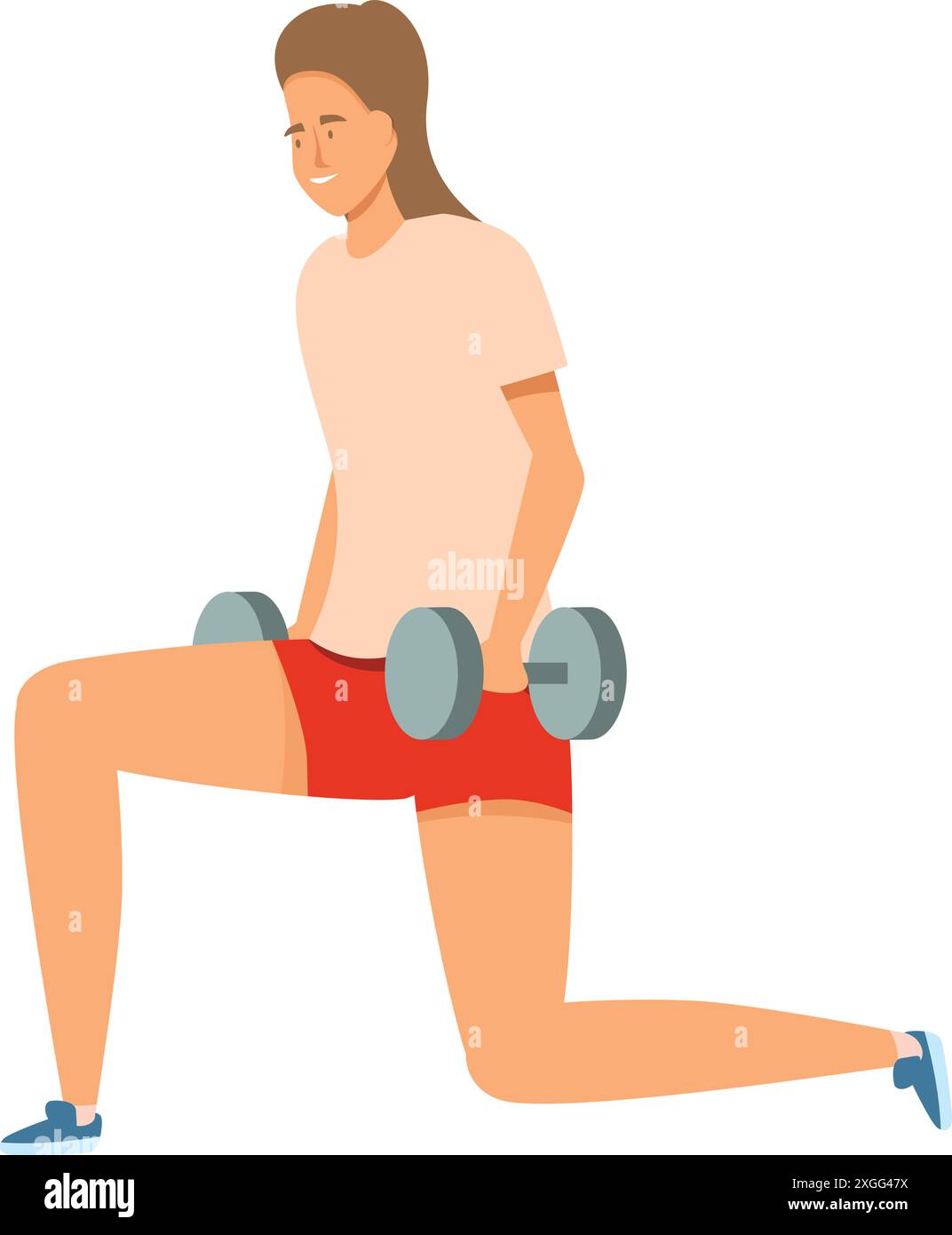 Young woman is strengthening her leg muscles by doing lunges with ...