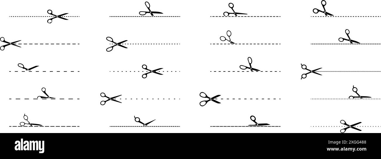 Vector illustrations of scissors cutting dashed lines in various styles Stock Vector Image & Art ...