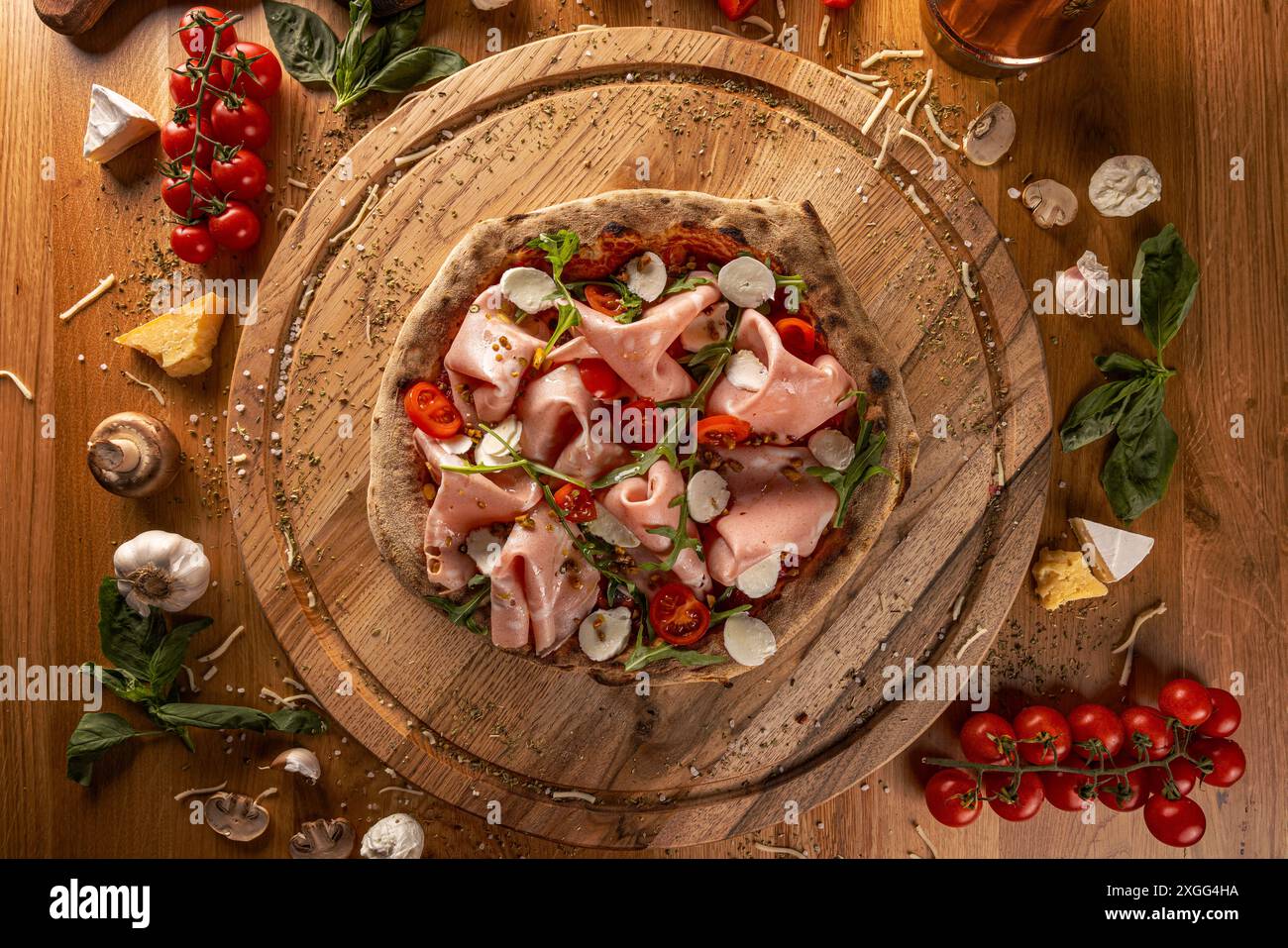 Pinsa Romana traditional recipe of Italian pizza filled with mortadella ...