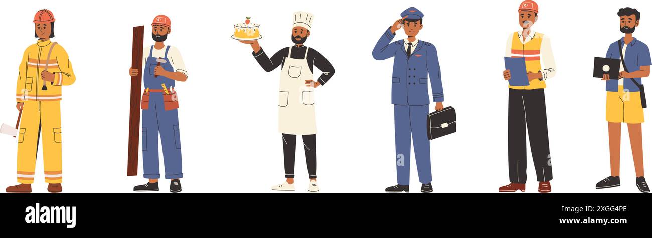 Set of people in different professions. Fireman, builder, pastry chef ...