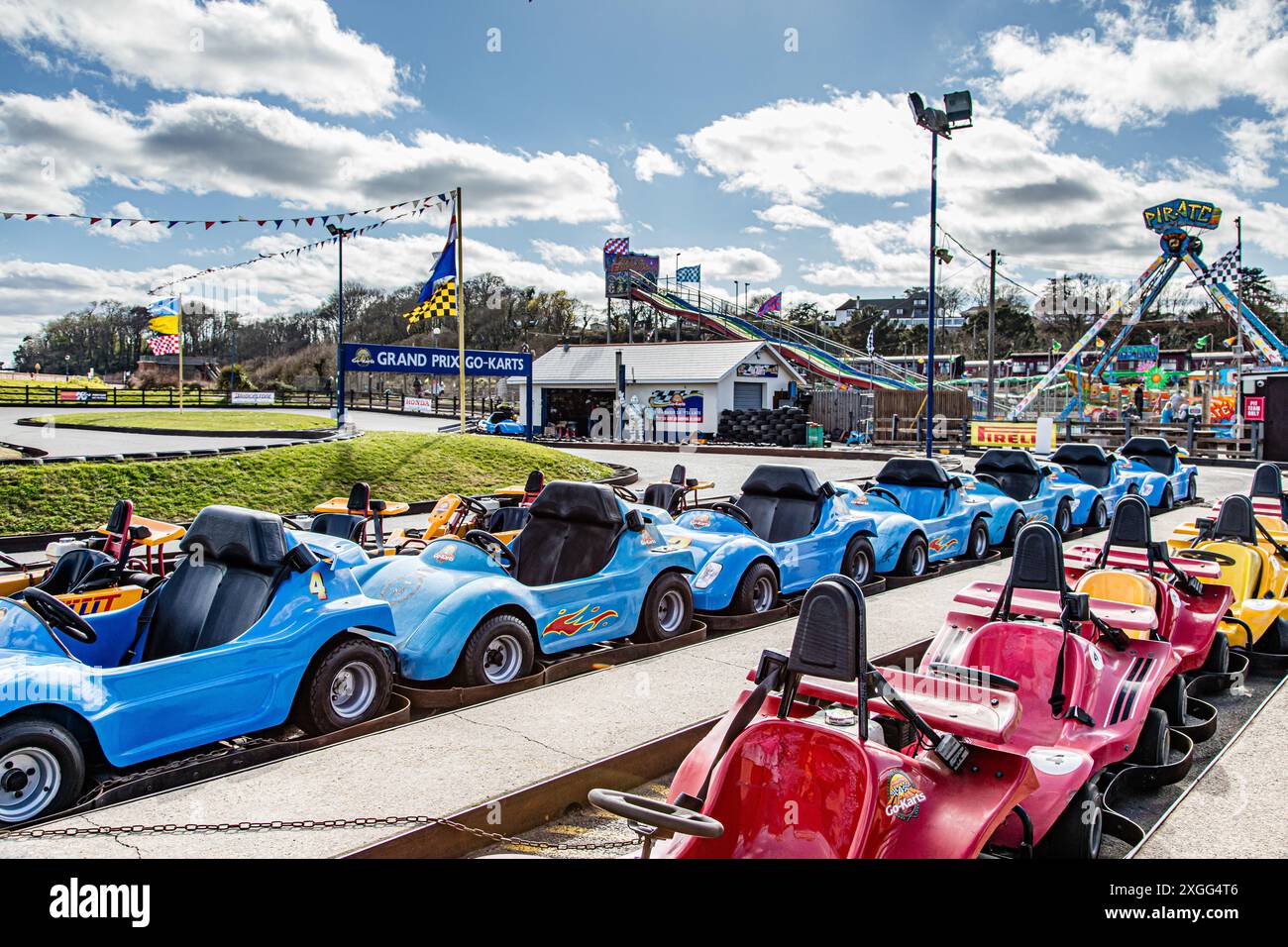 Colourful karts at Grand Prix Go-Karts at Dawlish Warren, uk Stock ...