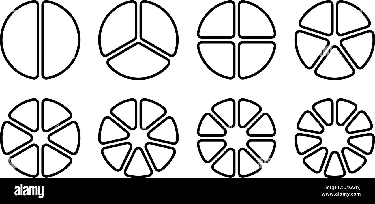 Circle division infographic icon set. Pie chart divided 7,8,9 equal ... Circle division infographic icon set. Pie chart divided 7,8,9 equal ...