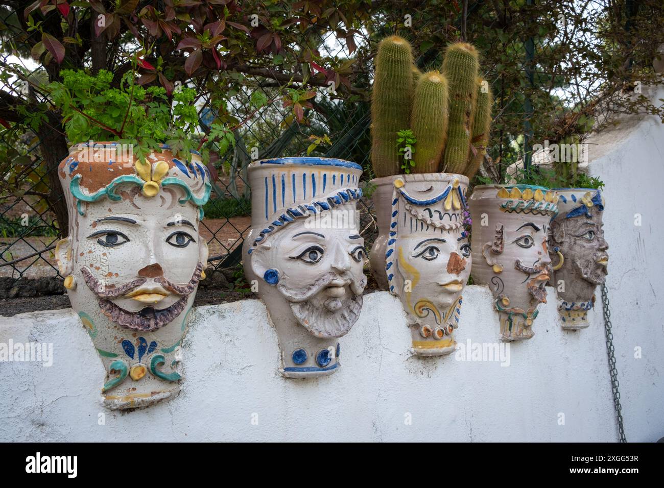 Traditional sicilian ceramic flower pots on the island of Vulcano ...