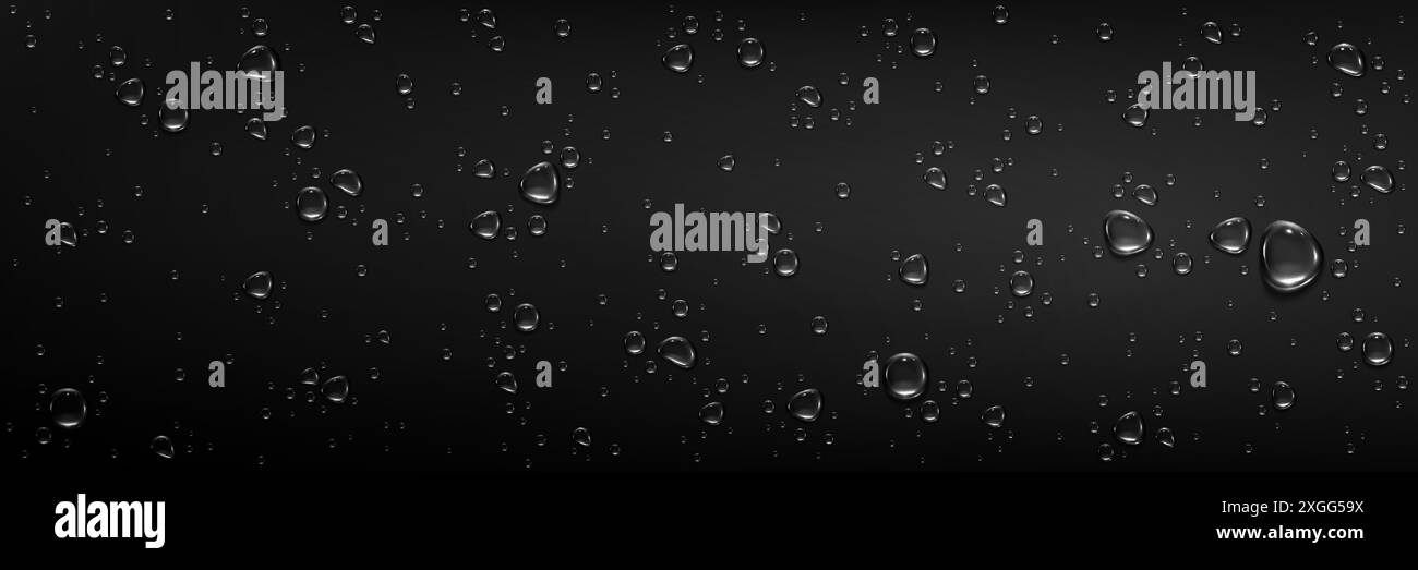Rain water drops on glass smooth black surface. Realistic 3d vector ...