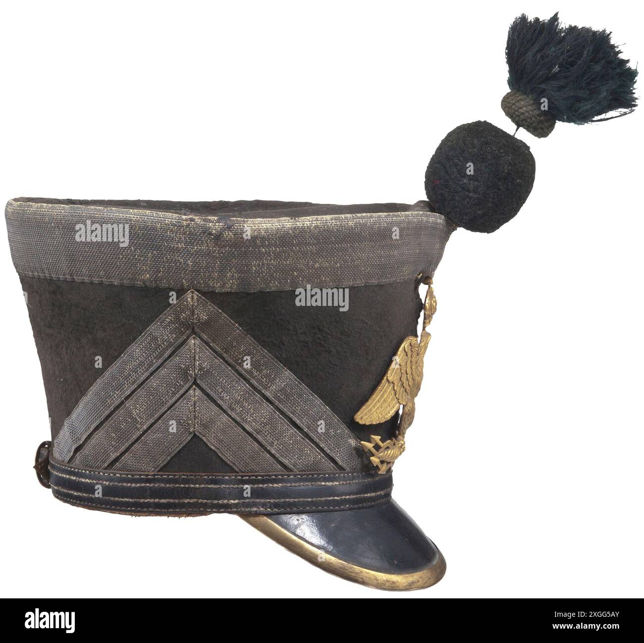 A French Infantry 1st Empire officer shako, Black leather body and ...