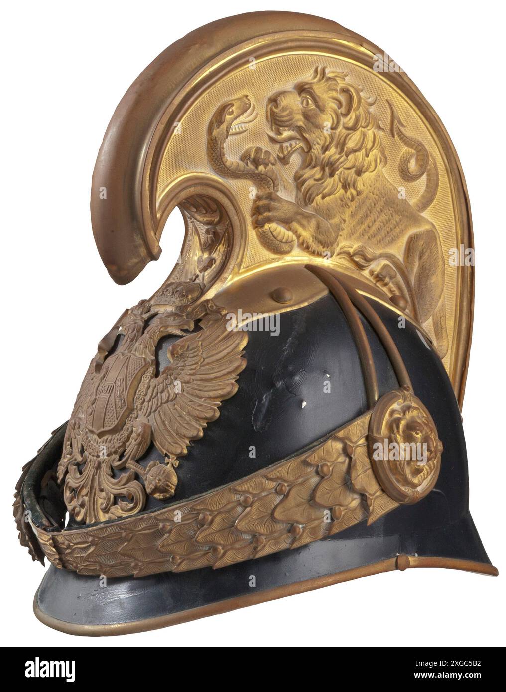 An Austrian M 1905 dragoon officer helmet, Black lacquered metal body ...