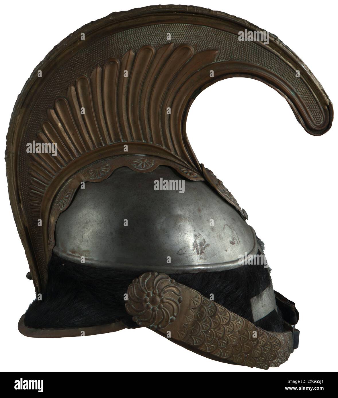 An Italian cuirassier or dragoon helmet, Metal body with gold trim ...