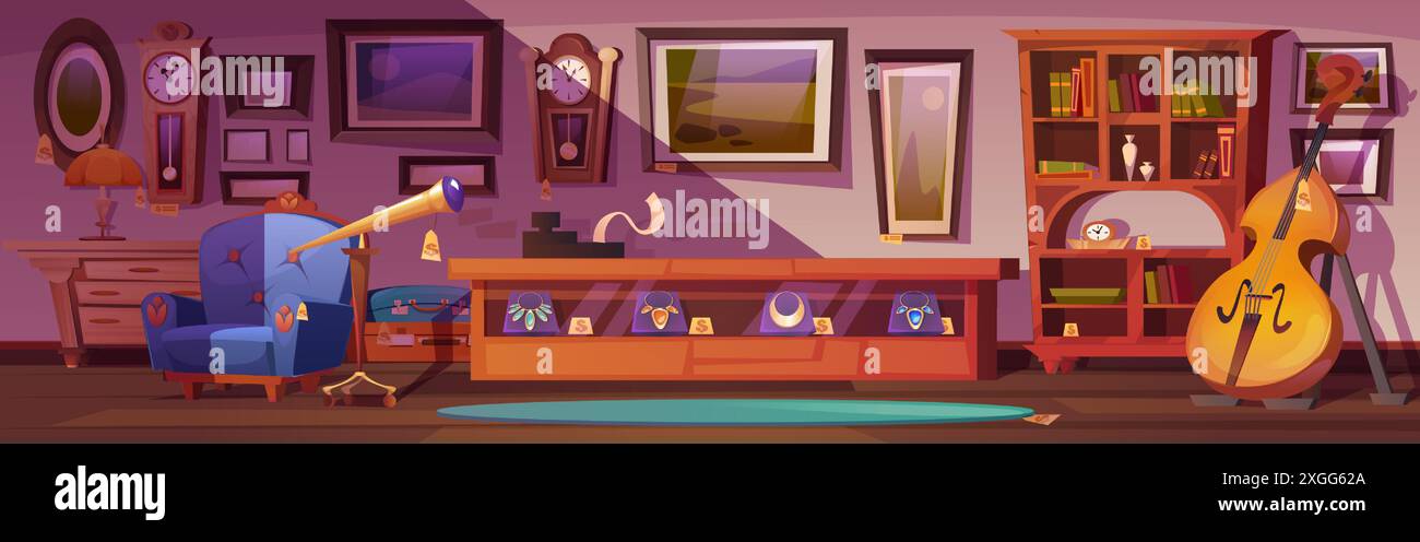 Antique store or pawn shop interior with vintage used rarity furniture ...