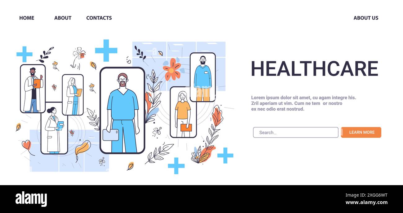 Healthcare professionals line art medical team illustration featuring ...