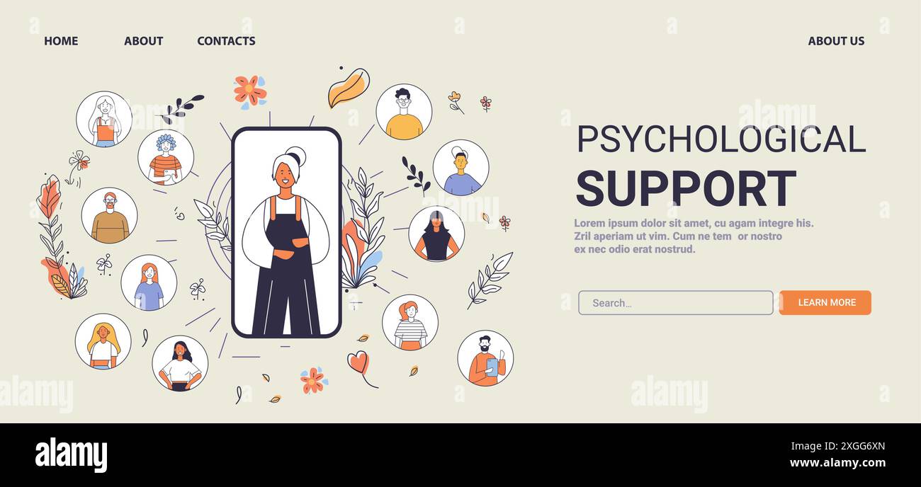 Psychological support concept diverse people connected online ...