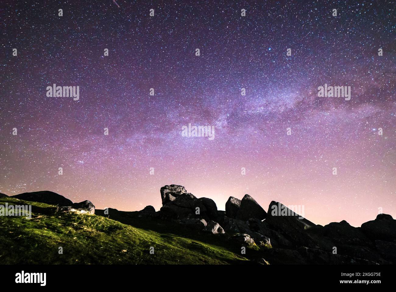 The Milky Way in the night sky over Dartmoor National Park, Devon, UK ...