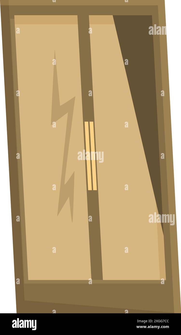 Cartoon style illustration of an old wooden door broken with a ...