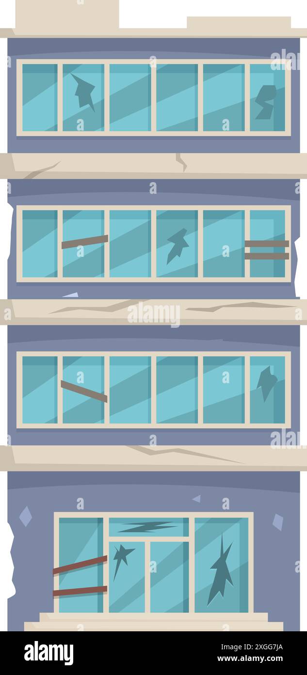 Illustration of an abandoned office building with broken windows ...