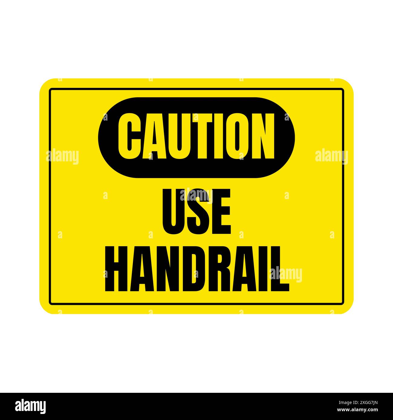 Caution use handrail sign illustration Stock Photo - Alamy