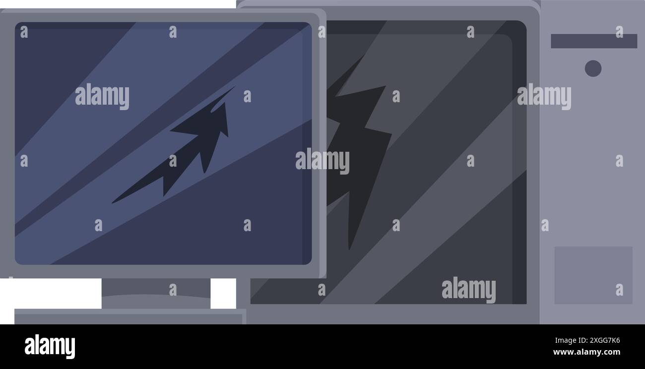 Two computer monitors with large cracks in the screens, representing ...