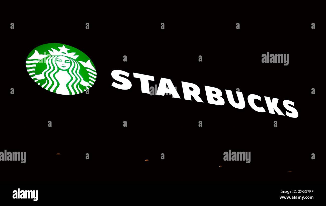 Illuminated Starbucks Sign and logo of a coffee shop Illuminated ...