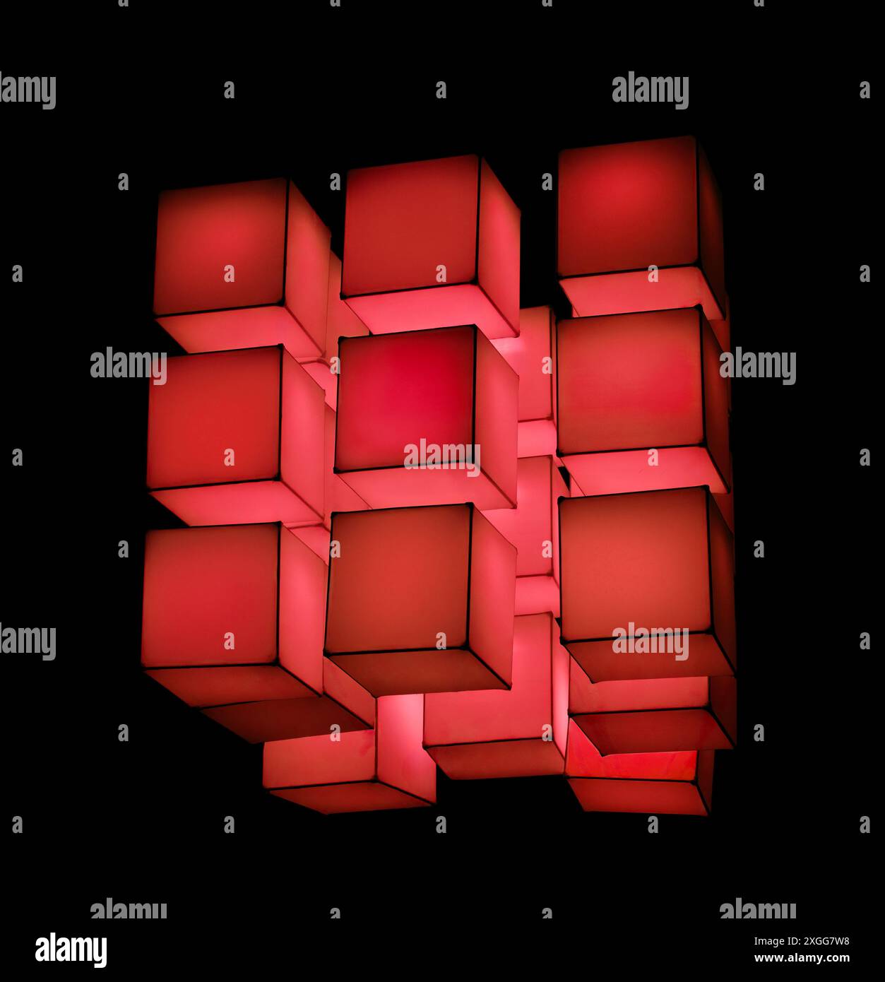 Multiverse, red cubes floating in the air in the dark background Stock ...