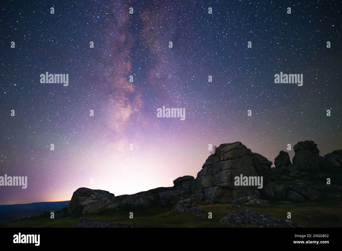 The Milky Way in the night sky over Dartmoor National Park, Devon, UK ...