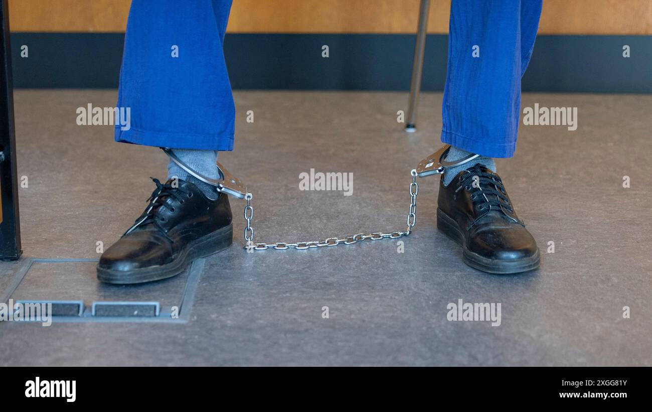 Aschaffenburg, Germany. 09th July, 2024. The defendant takes his place ...