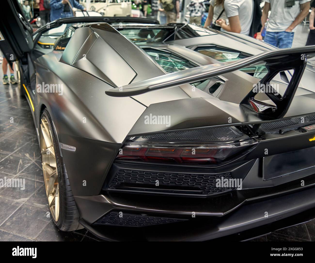 Lamborghini Aventador SVJ Italian sports car with rear wing from rear ...