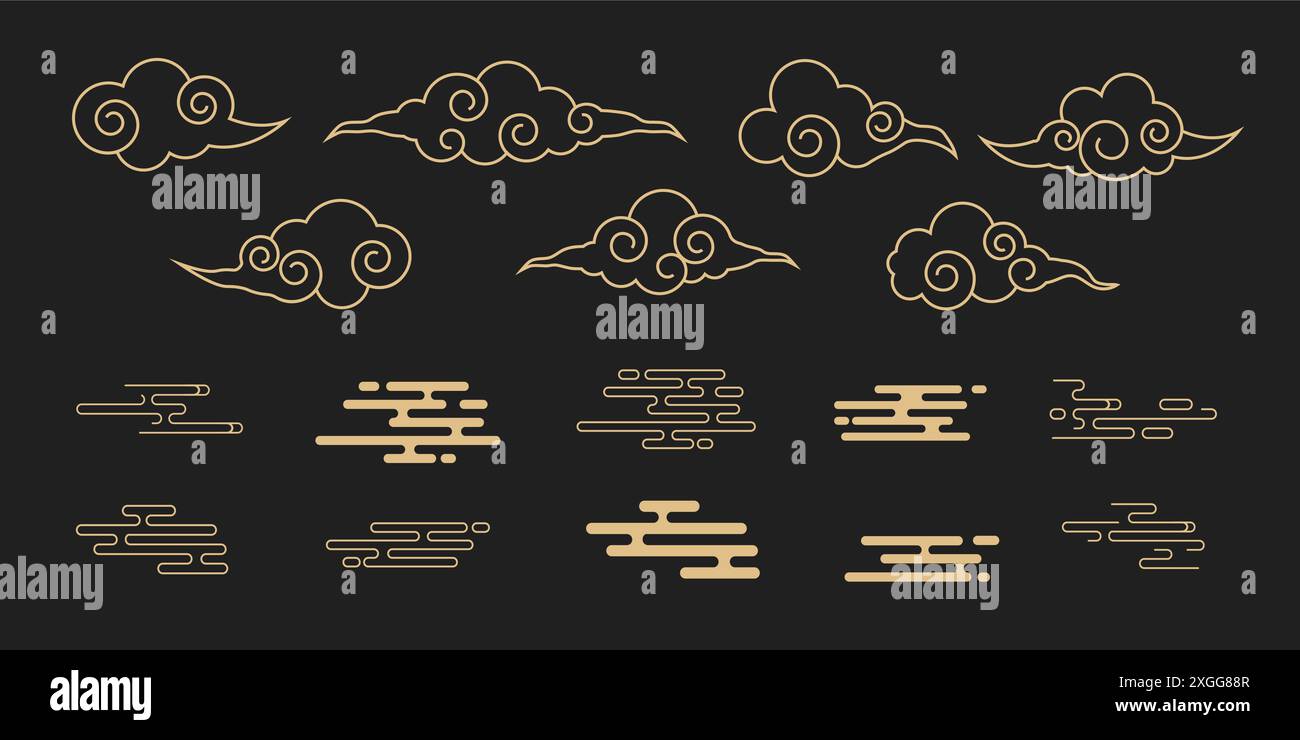 Japanese cloud set, asian traditional wavy curly ornament. China ...