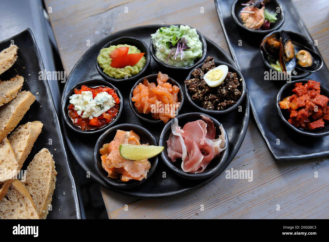 Appetizer assortment served at Garage wine bar in Bergs Bazaar, Riga ...