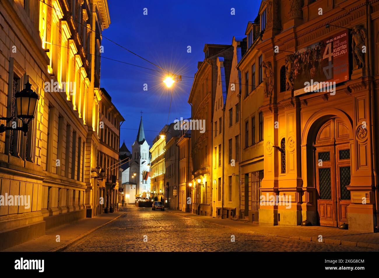Pils Street by night, Old Town, Riga, Latvia, Baltic region, Europe ...