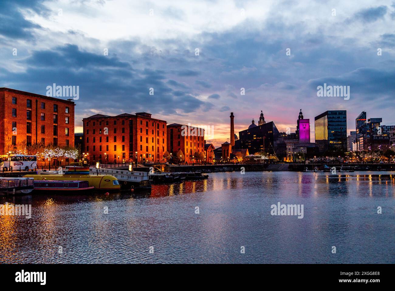 Liverpool Skyline from the Royal Albert Dock at Night Stock Photo - Alamy