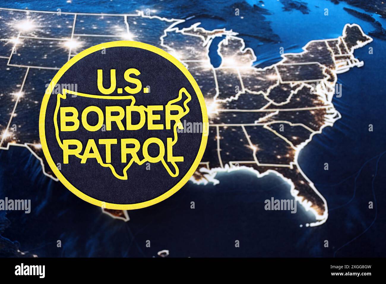 KYIV, UKRAINE - JUNE 26, 2024 U.S. Border Patrol coat of arms on paper ...