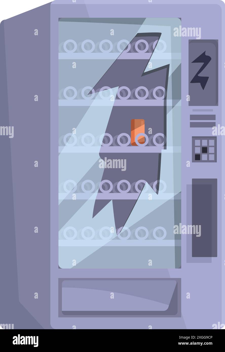 Cartoon broken vending machine with cracked glass for selling snacks ...