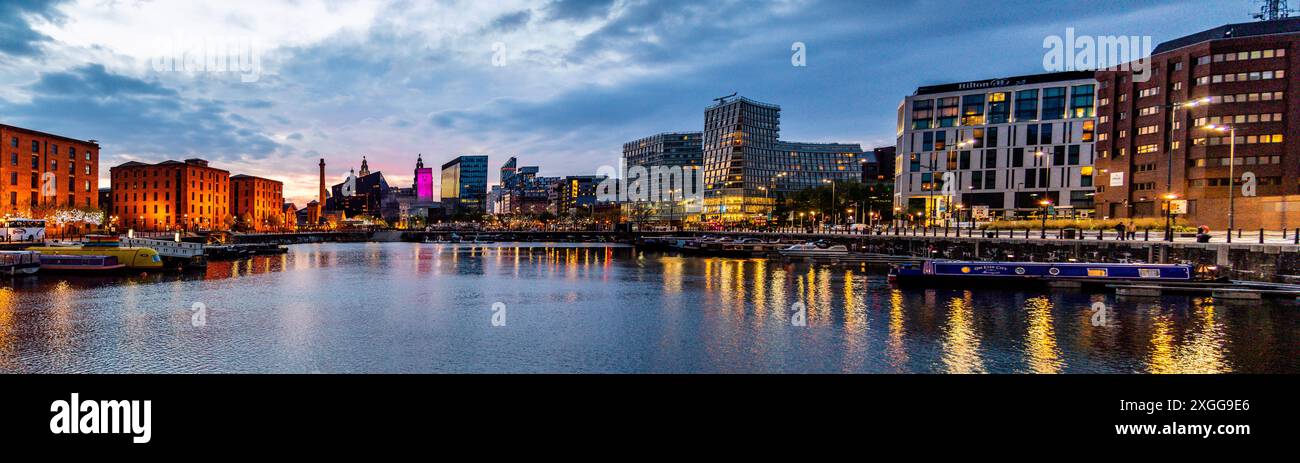 Panoramic View of Liverpool Skyline from the Royal Albert Dock at Night ...