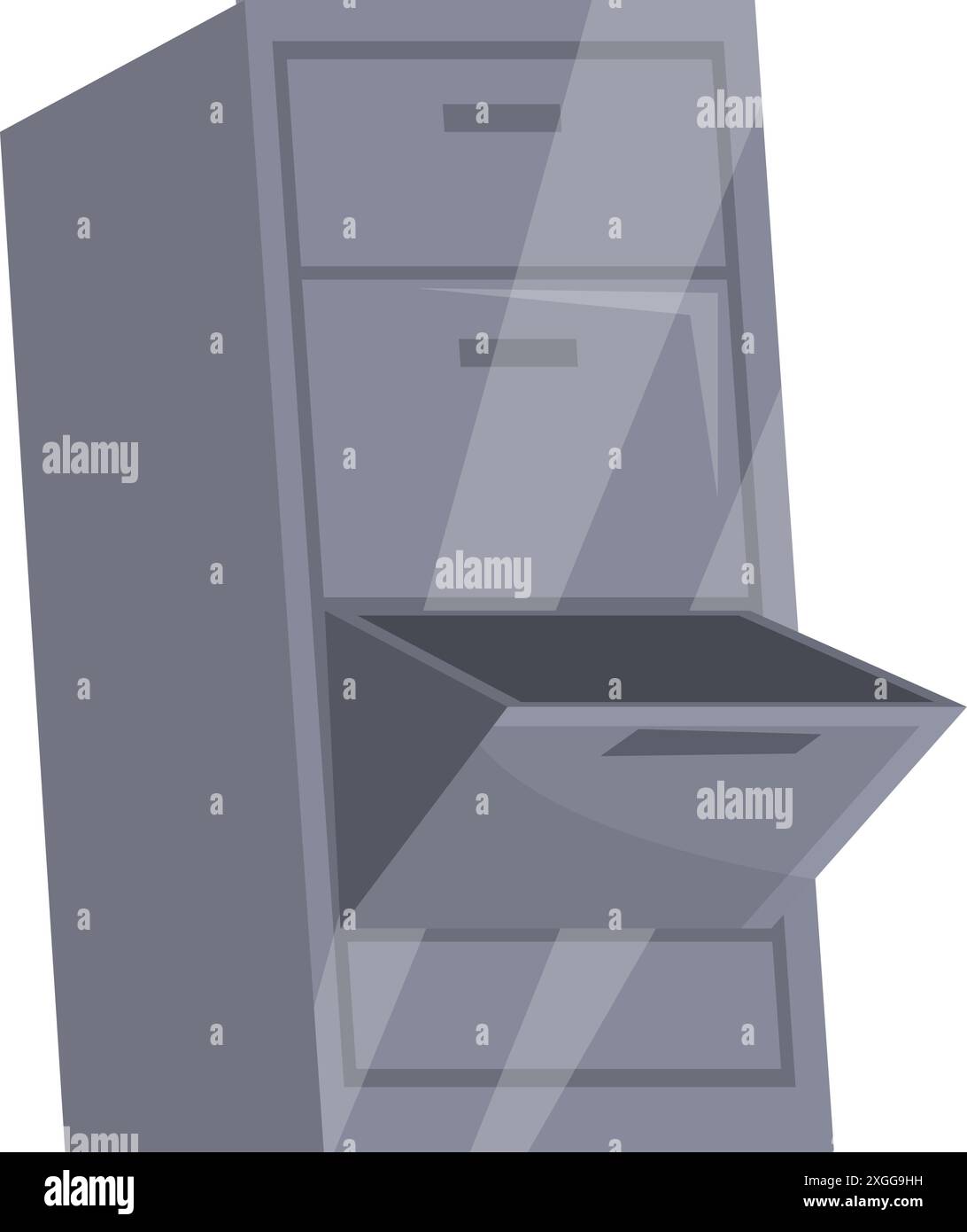 Grey metal office filing cabinet standing with one drawer open Stock ...