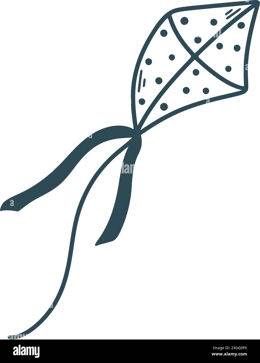 Spotted kite hand drawn clip art illustration. Simple black line kite ...