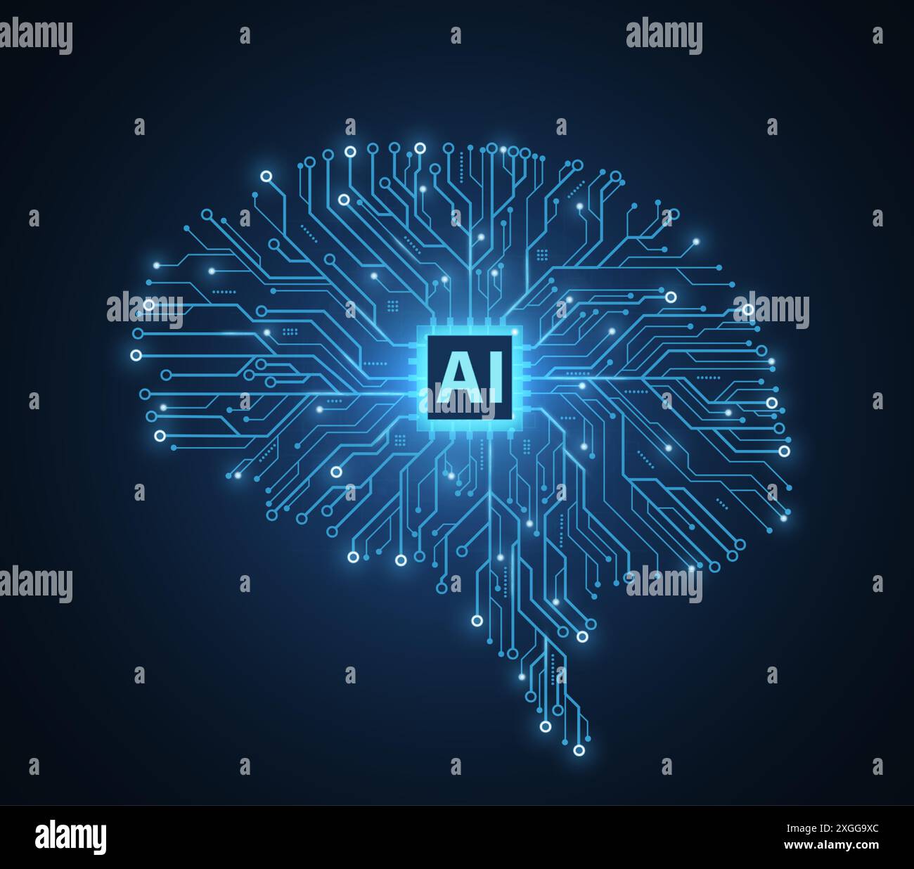 Brain-shaped circuit board with chip. Artificial intelligence, Digital memory Stock Vector Image ...