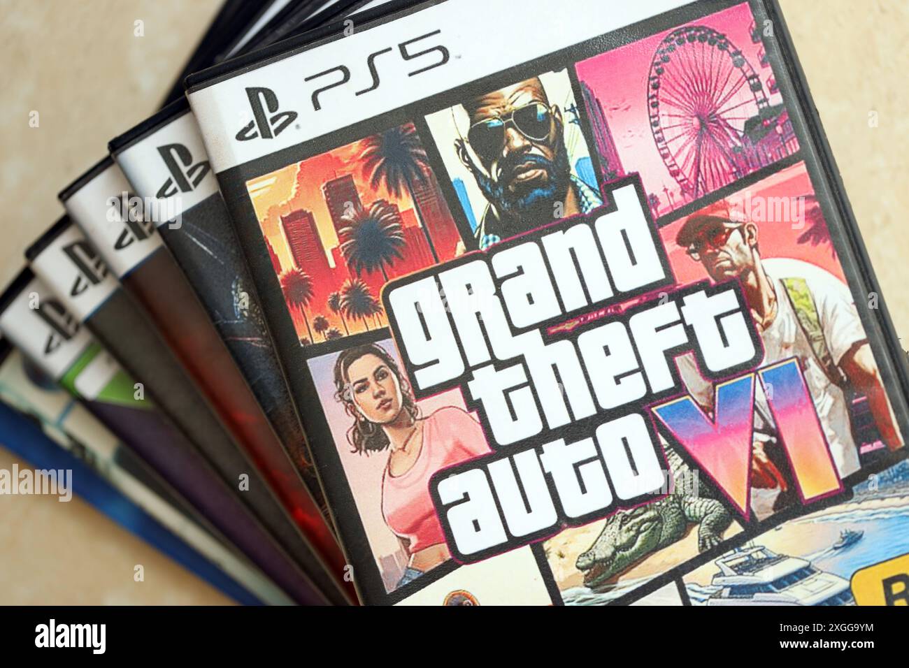 KYIV, UKRAINE - JUNE 26, 2024 Grand Theft Auto 6 PS5 video game disc ...