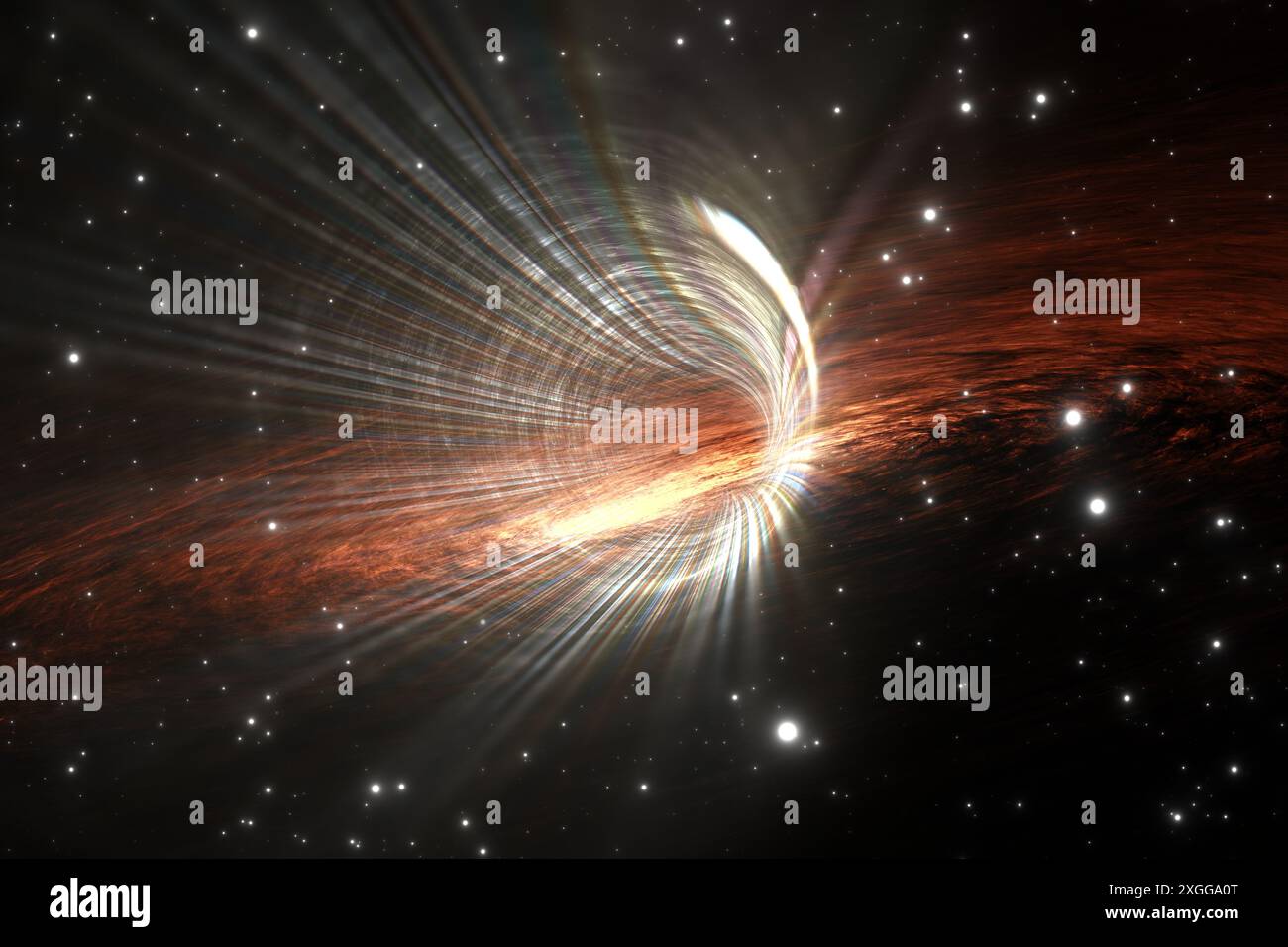 Interstellar space-time tunnel, journey to a distant galaxy. 3D ...