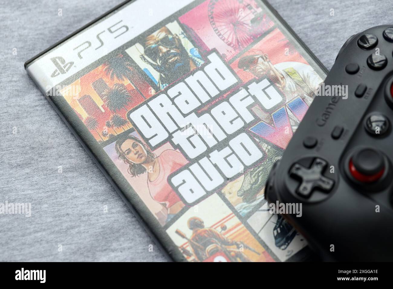 KYIV, UKRAINE - JUNE 26, 2024 Grand Theft Auto 6 PS5 video game disc ...