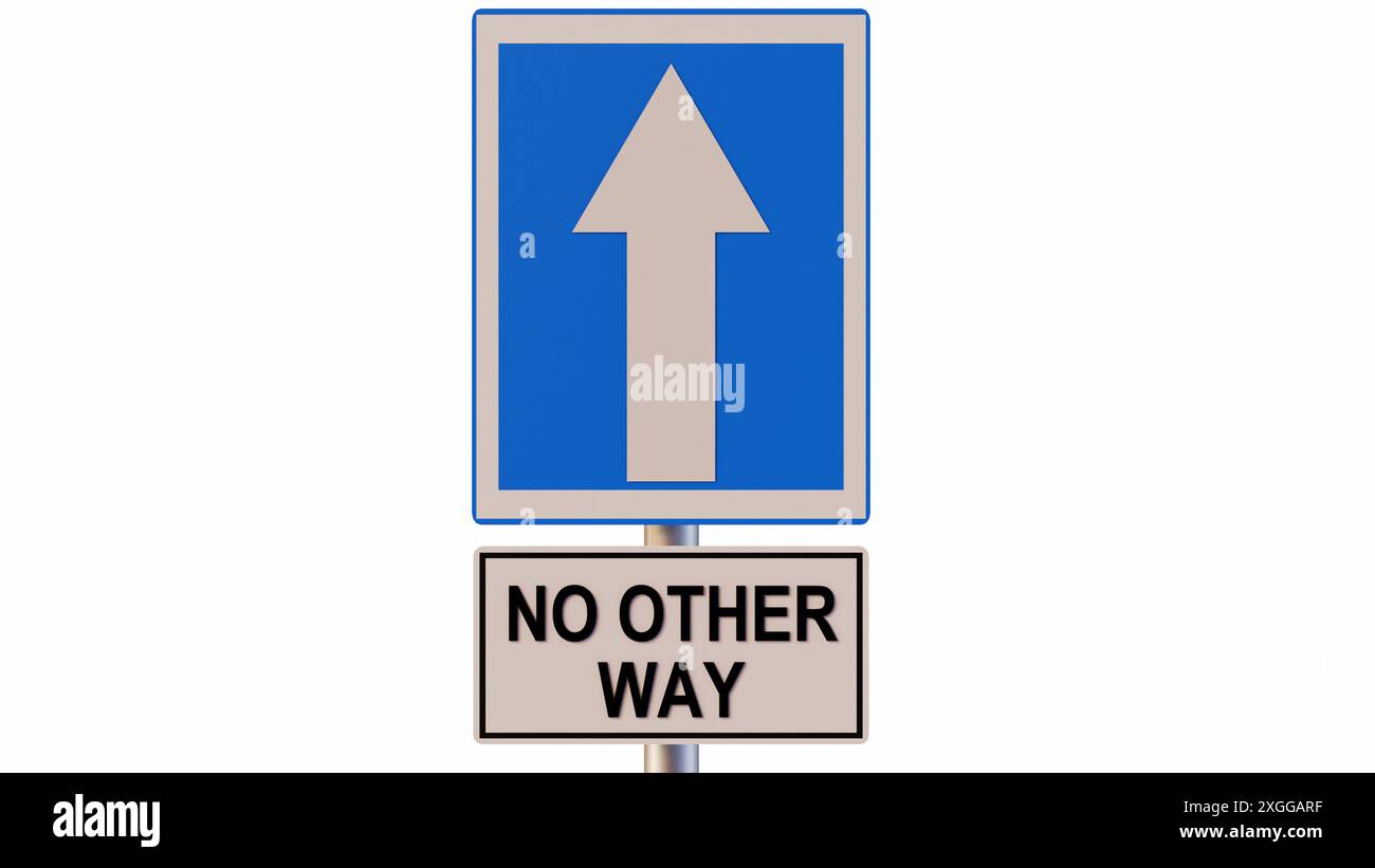 3d rendering of public road sign reading "No Other Way" message signals ...