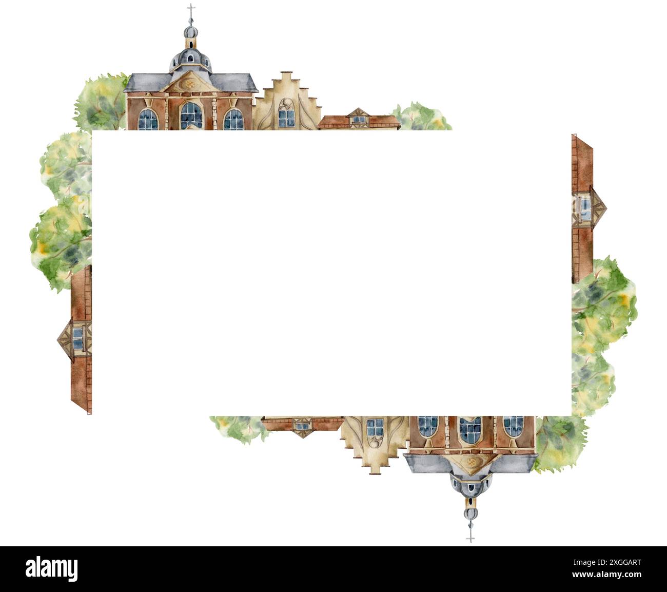 Old European city town street house church. Historical cityscape ...